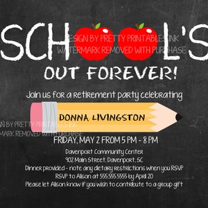 Teacher Retirement Party Invitation: School's Out (PDF) - Etsy