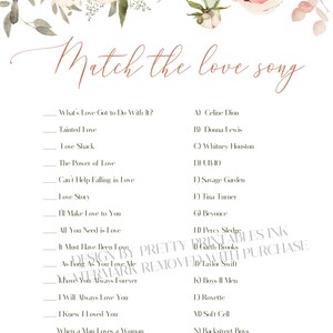 Love Song Game Printable Match the Love Song Game Instant - Etsy