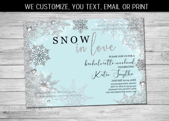 Snow in Love Bachelorette Invitation, Snowflake Winter Bachelorette ...