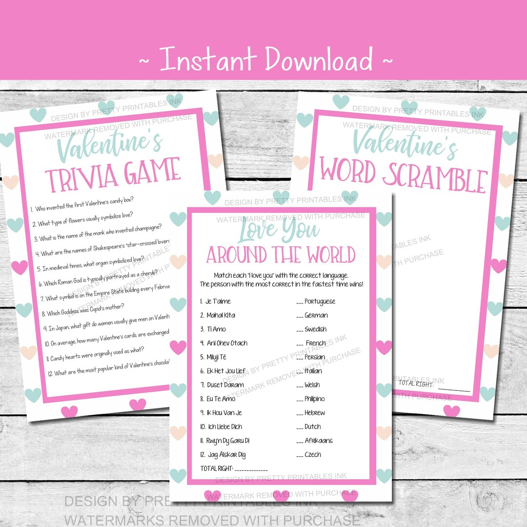 Valentine's Day Games Printable, Valentine's Day Trivia Game, Guess the ...