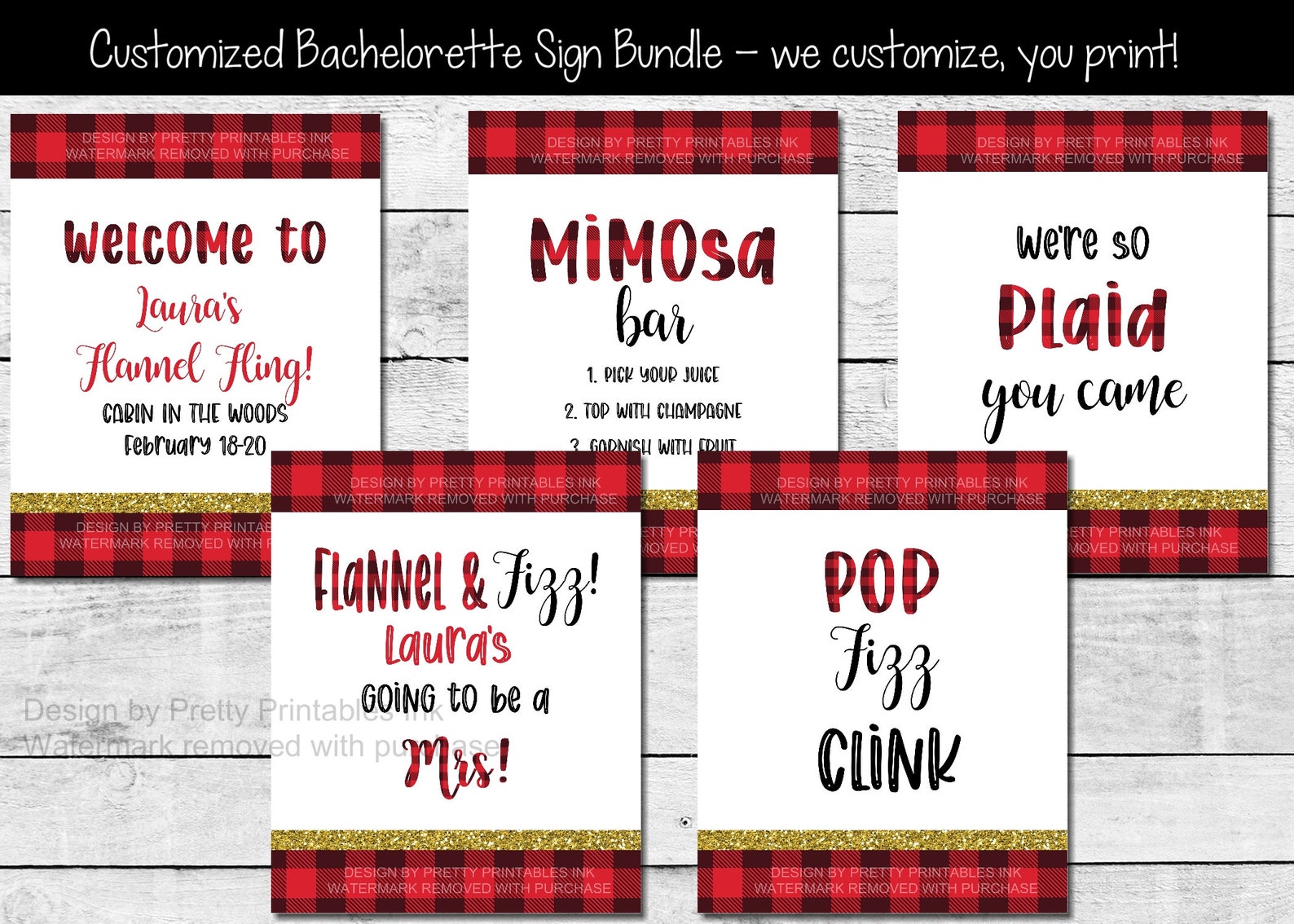 Flannel Bachelorette Sign Bundle set of 5 Printable Flannel - Etsy
