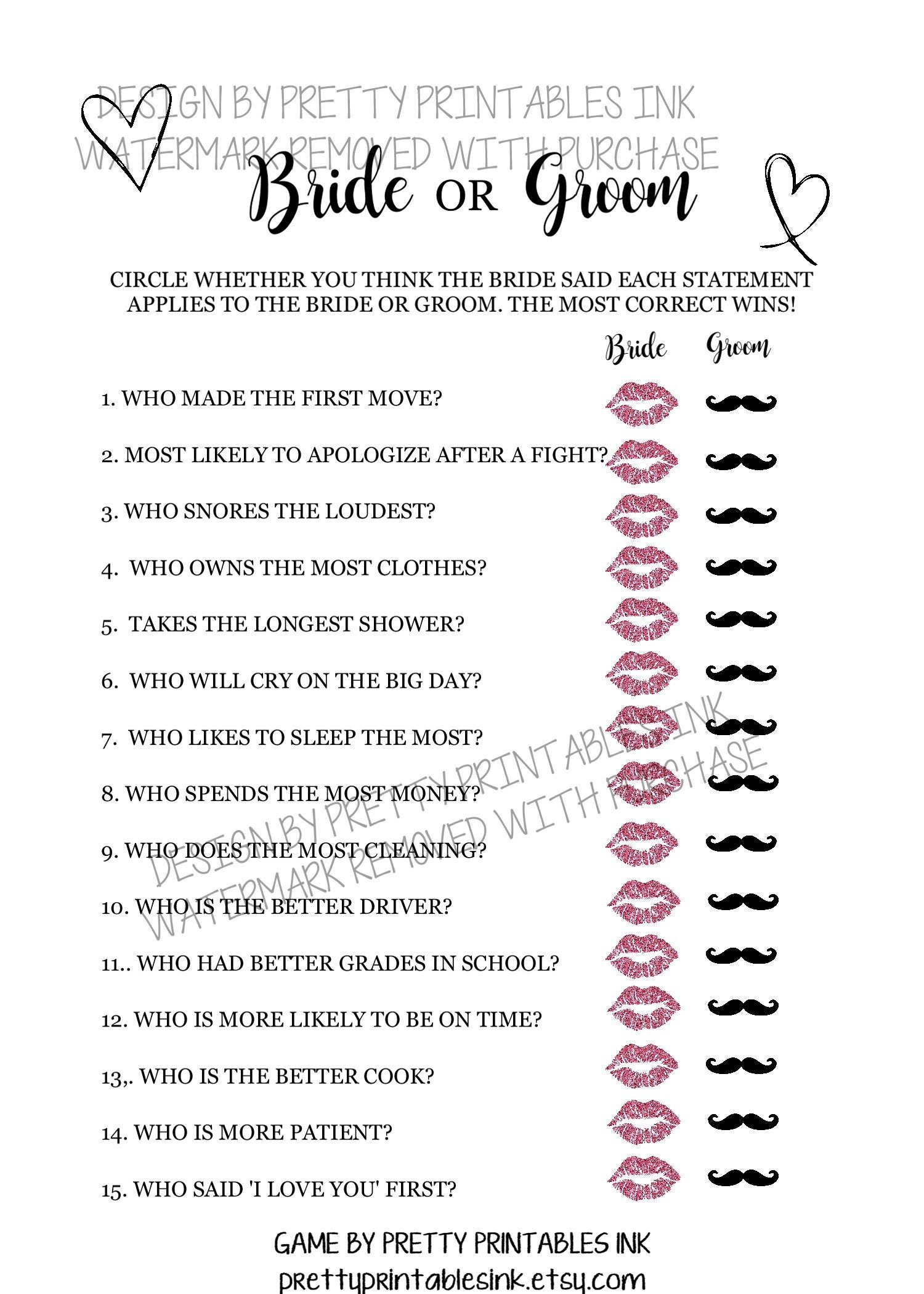 Who Knows the Couple Best Game Bride or Groom Game - Etsy Canada