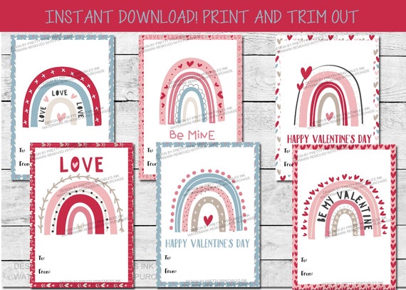 Rainbow Valentines Cards Printable | Girl Valentines Cards | Kids ...
