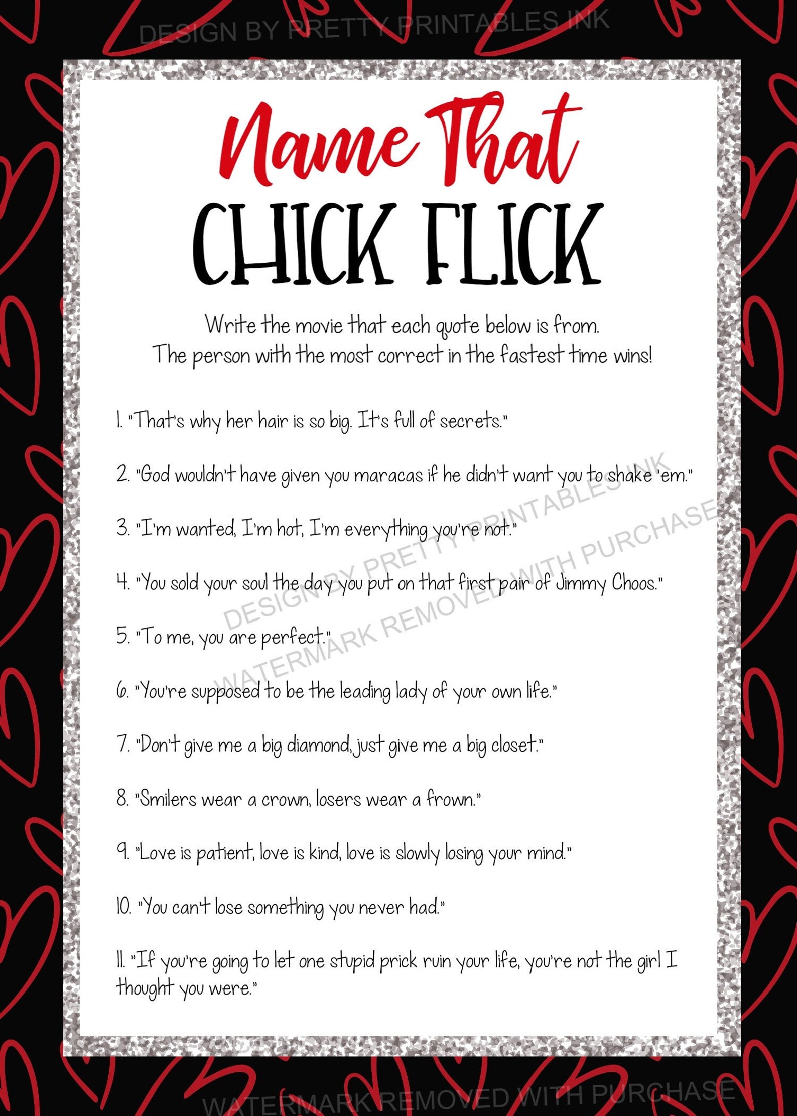 Name That Chick Flick Game, Galentine's Game, Valentine's Day Game ...