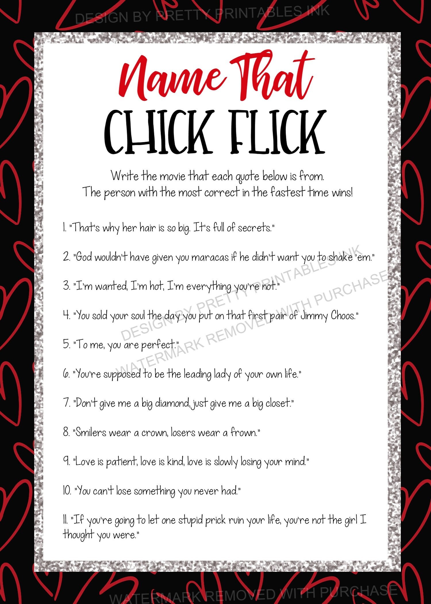 Name That Chick Flick Game, Galentine's Game, Valentine's Day Game ...