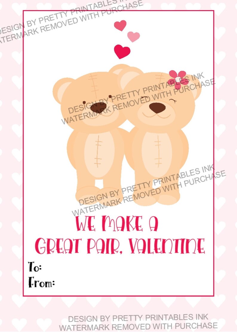 Teddy Bear Valentines Cards Printable, Kids Valentines Cards, Classroom ...