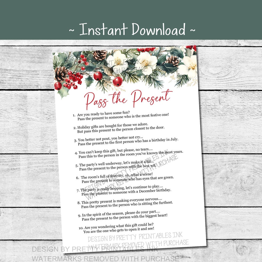 Pass the Present Christmas Game Printable Pass the Gift Game Christmas ...