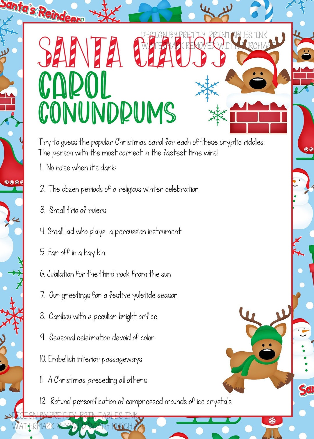 Christmas Game Printable, Christmas Song Game, Christmas Riddles ...