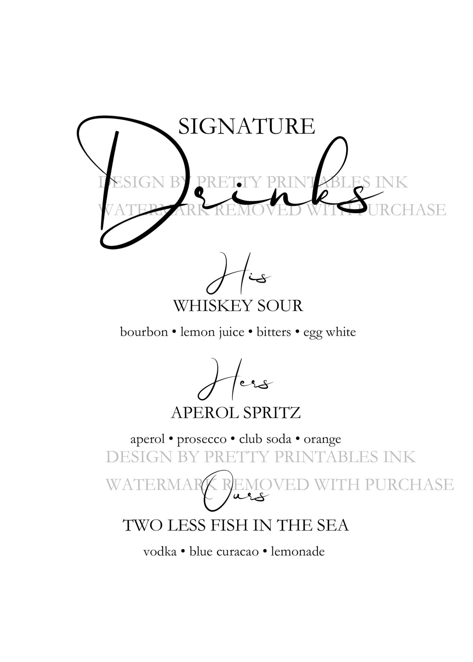 Printable Signature Drinks Sign Customized Signature Drinks - Etsy