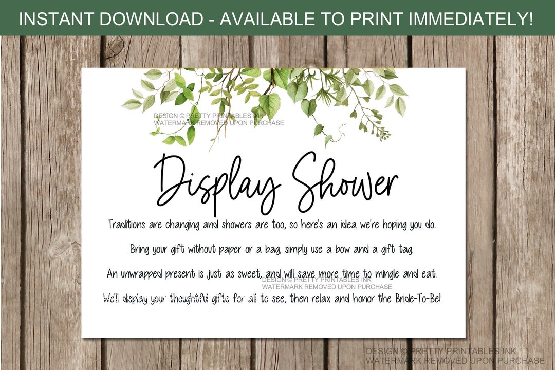 Display Shower Insert Printable, Greenery Display Shower Card, Bridal ...
