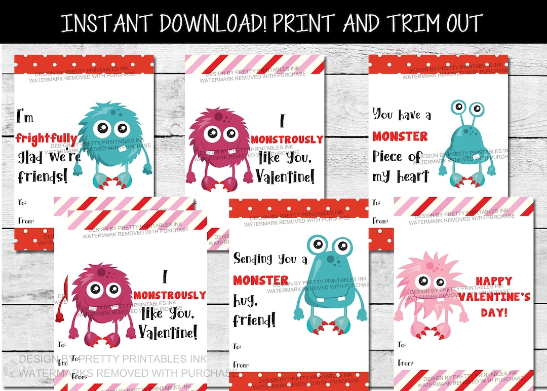 Kid's Valentines Cards Printable | Monster Valentine Cards | Classroom ...