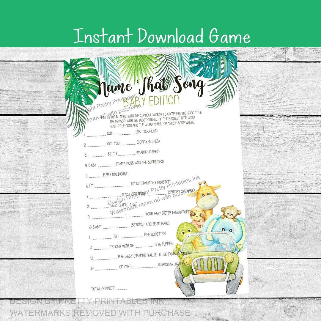 Baby Song Game for Baby Shower, Safari Baby Shower Game, Name That Song ...