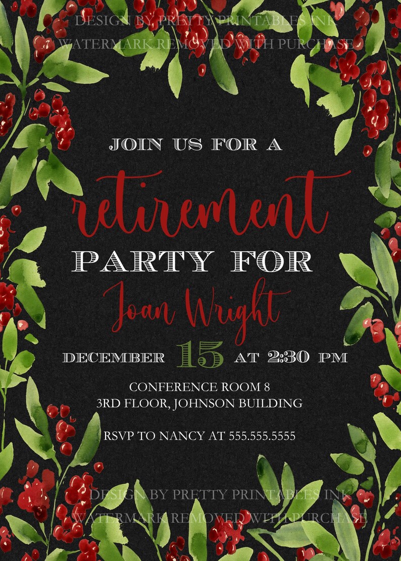 Printable Retirement Party Invitation, Christmas Retirement Invitation ...