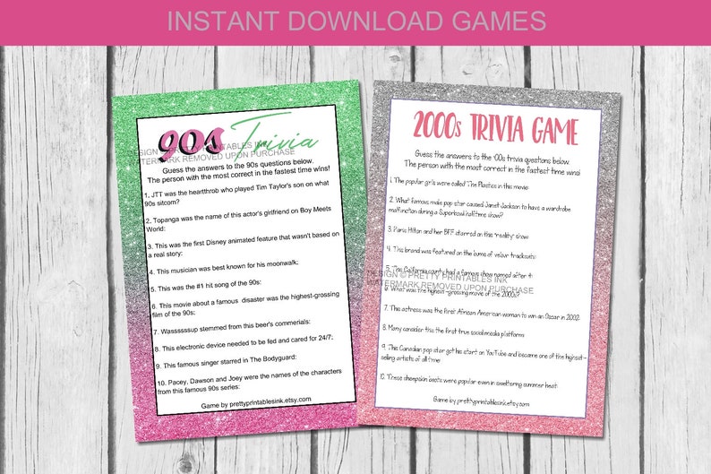 Girls Night Games 90s and 2000s Trivia Girls Night in | Etsy