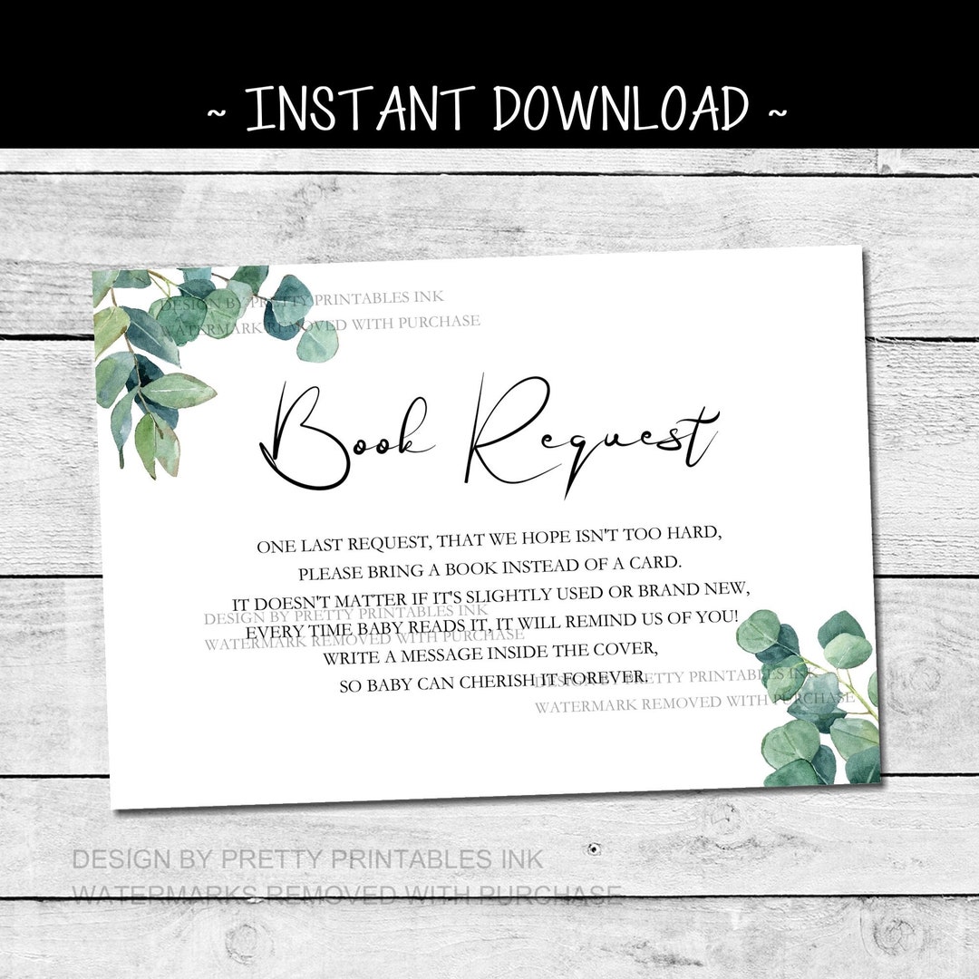 Greenery Baby Shower Book Request Card, Books for Baby Card Printable ...