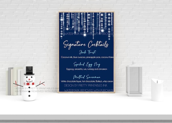 Snowflake Signature Drinks Sign, Christmas Cocktails Sign, Wedding ...