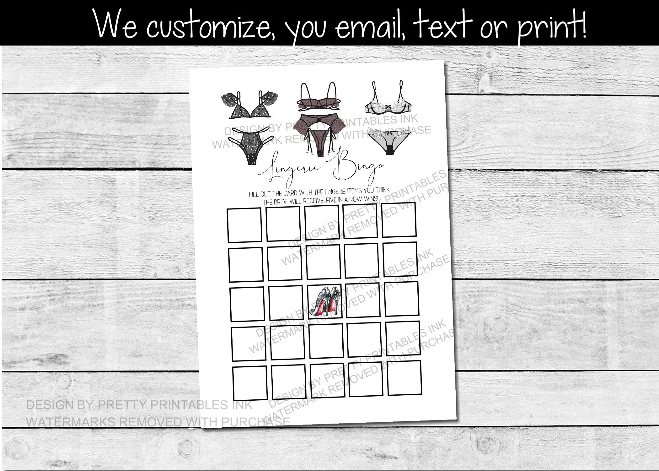 Lingerie Shower Game Printable Lingerie Bingo Game Instant Etsy