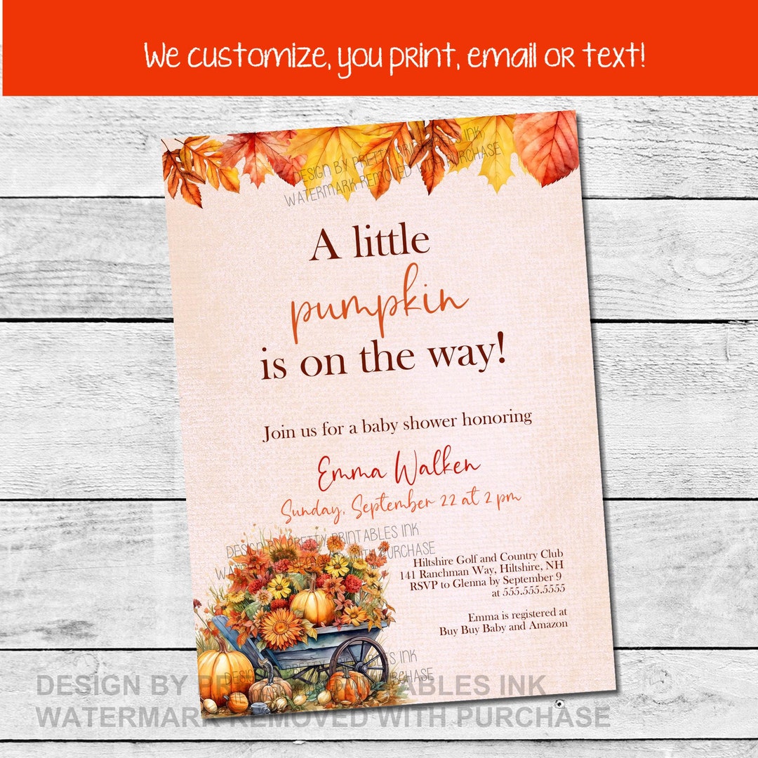 Fall Baby Shower Invitation - A Little Pumpkin is on the Way, Autumn ...