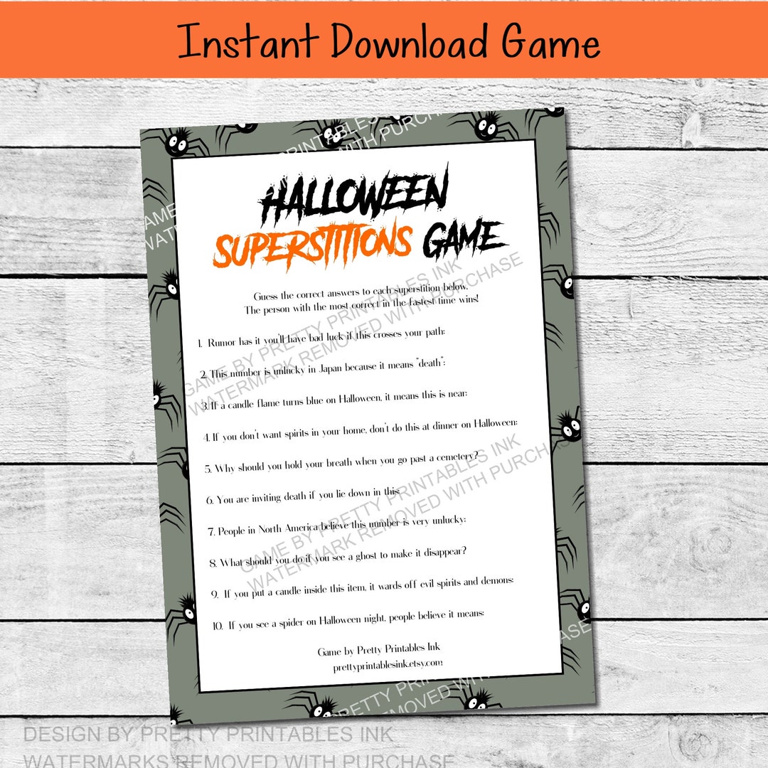 Adult Halloween Game: Superstitions Printable Activity (PDF, Digital ...