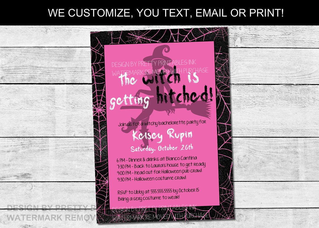 Halloween Bachelorette Invitation, Witch is Gettingh Hitched Invite ...