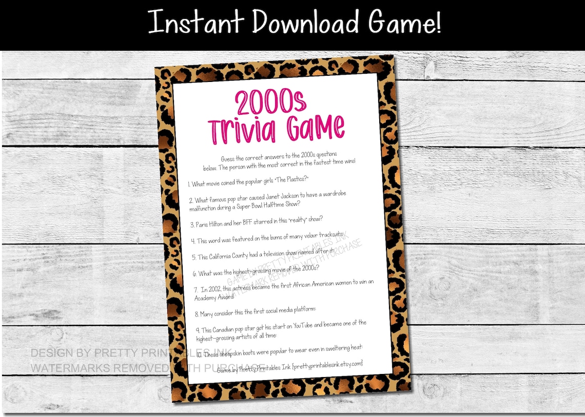 2000s Trivia Game Printable Adult Birthday Party Game - Etsy