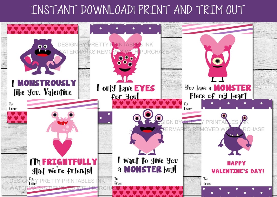 Kid's Valentines Cards Printable | Monster Valentine Cards | Classroom ...