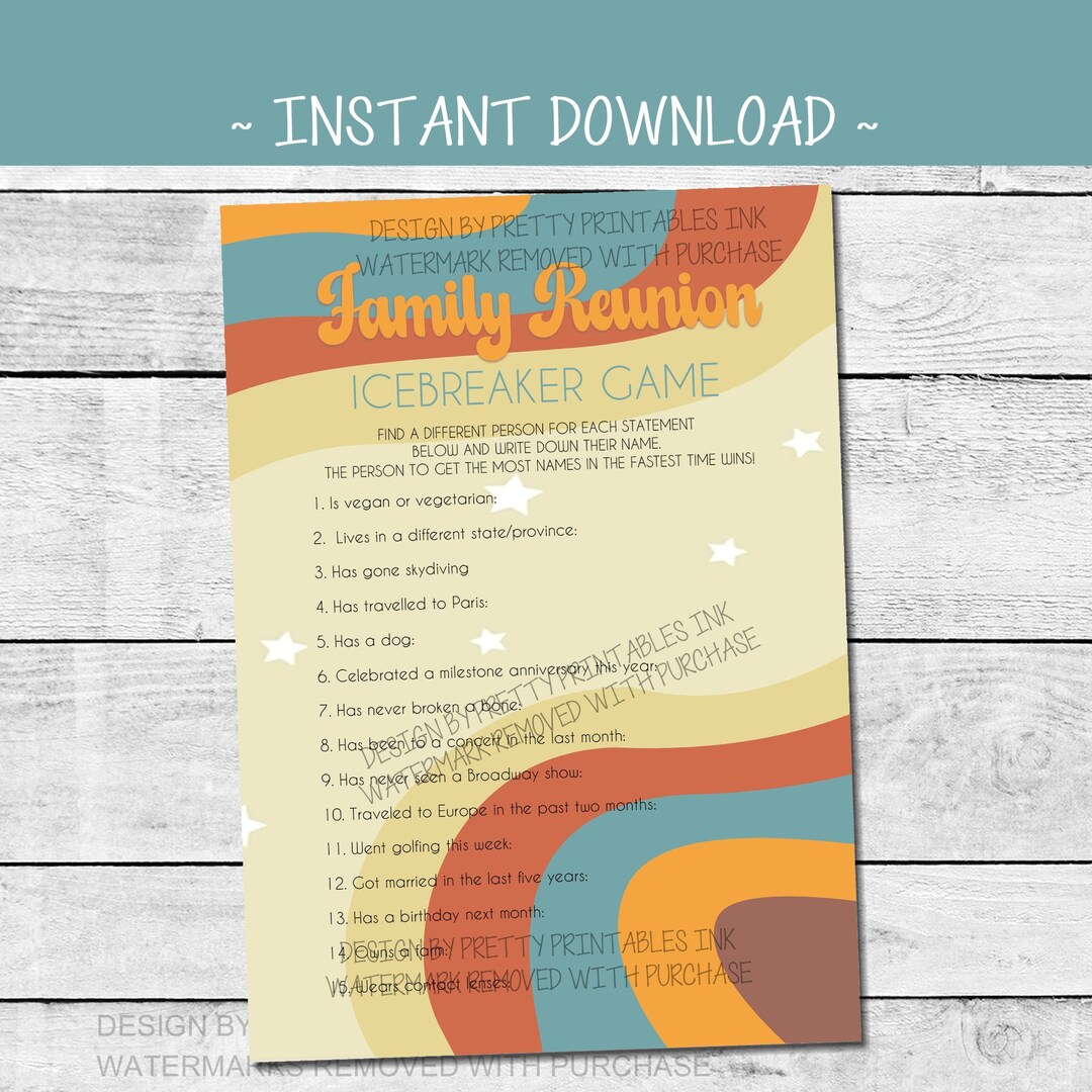 Family Reunion Game Printable, Reunion Icebreaker Game, Groovy Retro ...