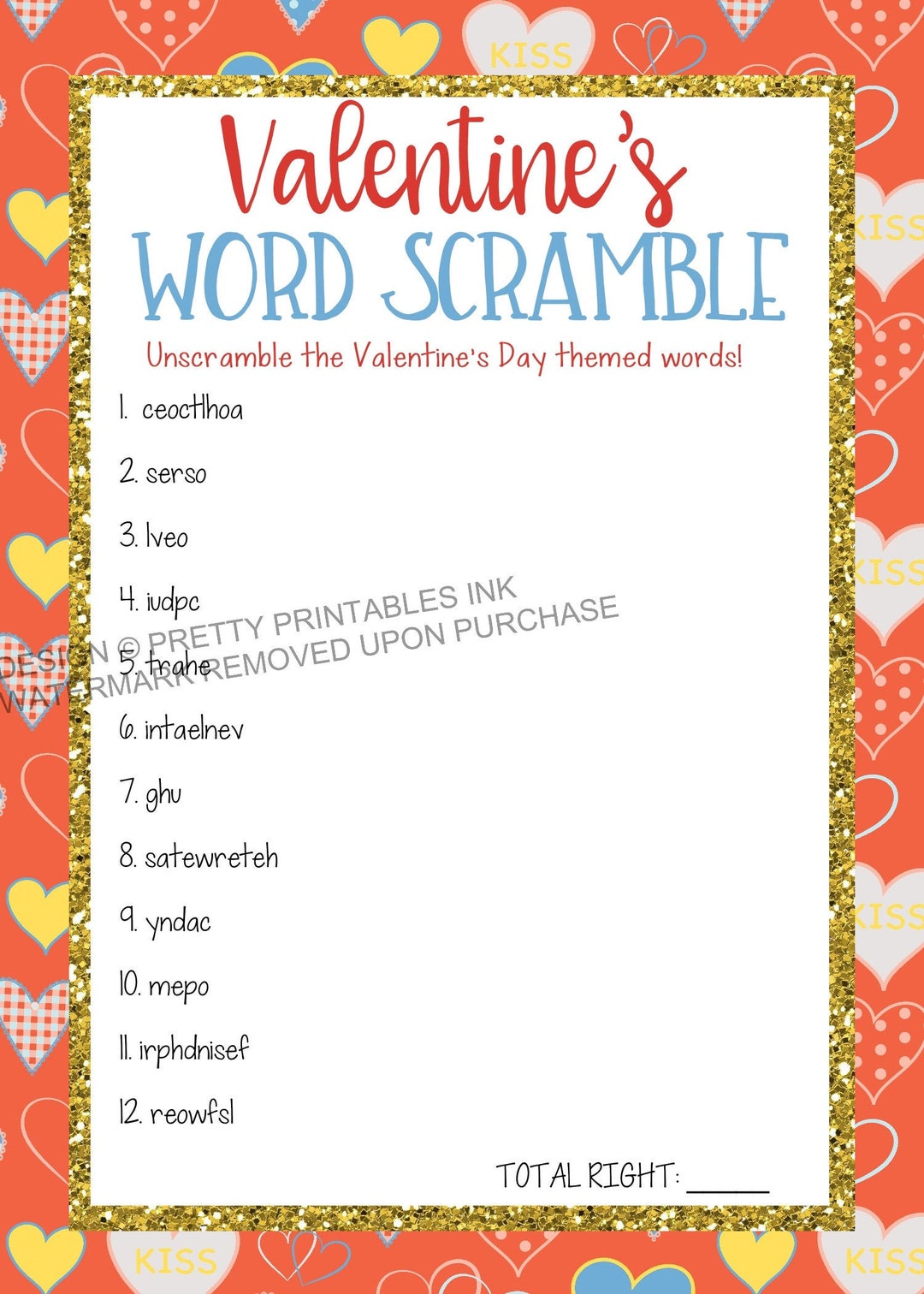 Printable Valentine's Day Game, Valentines Word Scramble Game ...