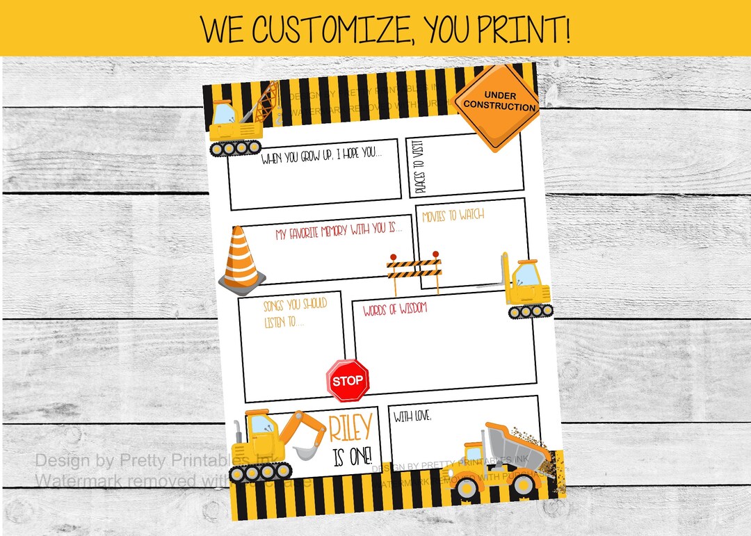 Construction First Birthday Time Capsule | Digger Birthday Time Capsule ...