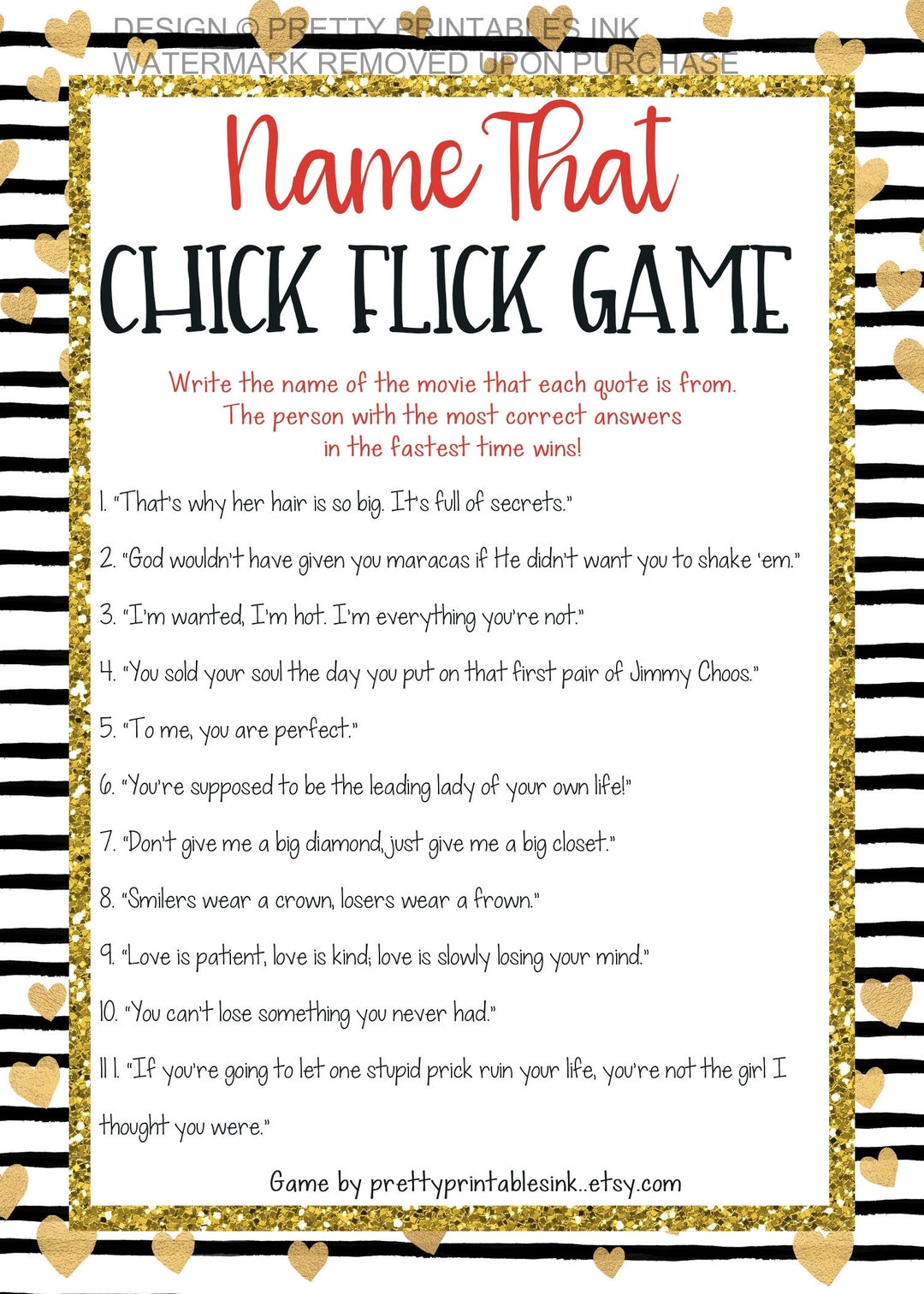 Girls Night Game Instant Download, Name That Chick Flick Game, Girls ...