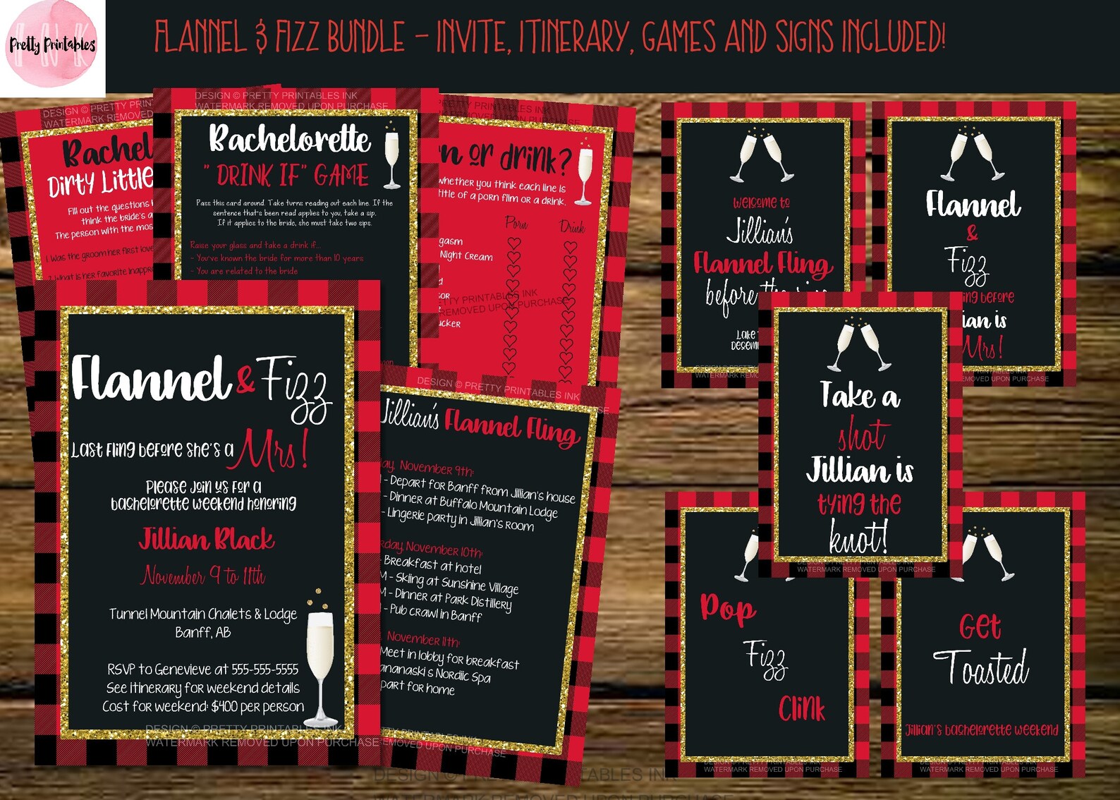 Flannel and Fizz Bachelorette Party Bundle, Plaid Bachelorette Party ...