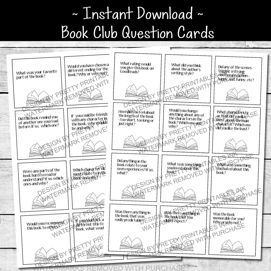 Book Club Question Cards: Printable Discussion Starters (PDF) - Etsy