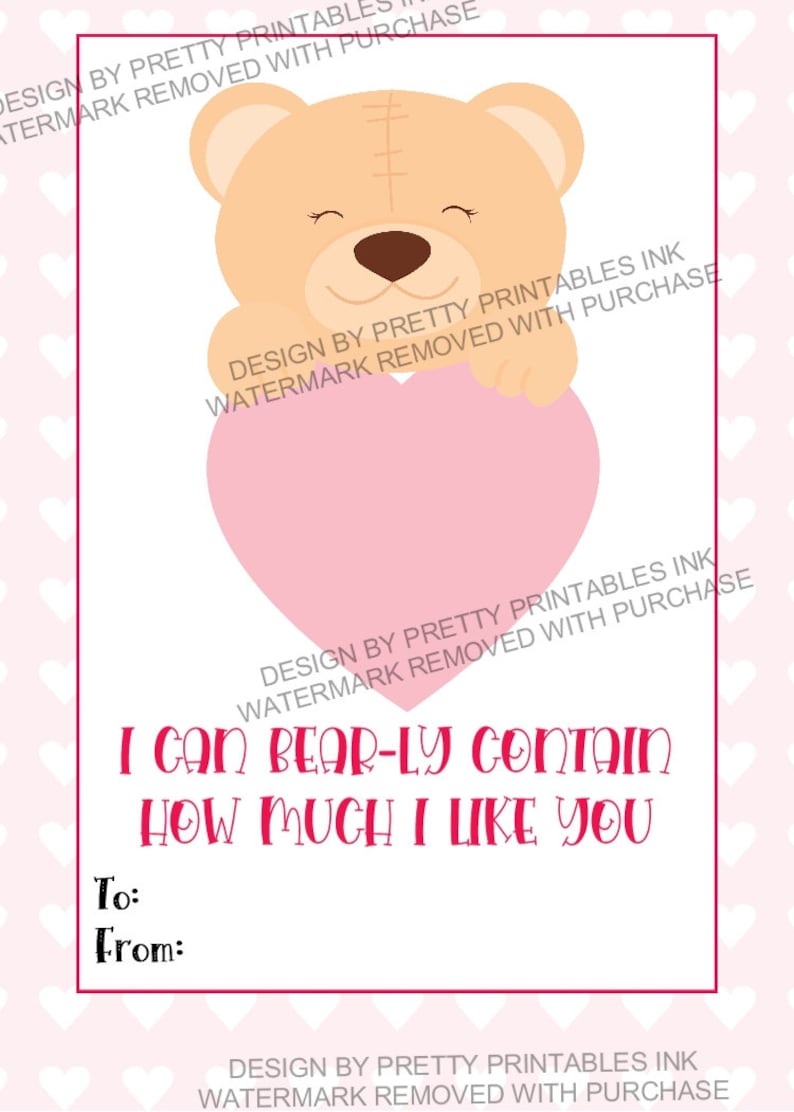 Teddy Bear Valentines Cards Printable, Kids Valentines Cards, Classroom ...
