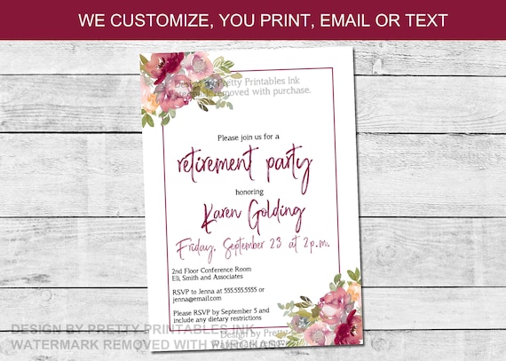 Retirement Party Invitation, Floral Retirement Invitation for Woman ...
