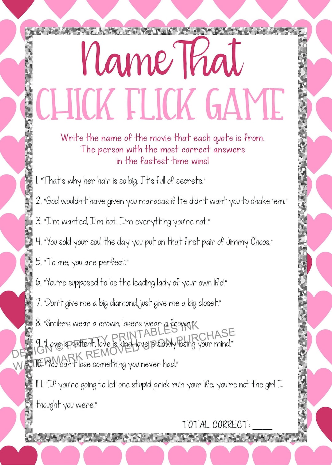 Name That Chick Flick Game: Girls Night in (PDF) - Etsy