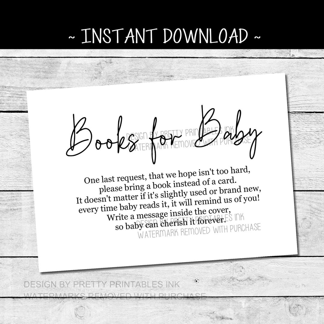 Minimalist Books for Baby Card, Baby Book Request Poem, Please Bring a ...