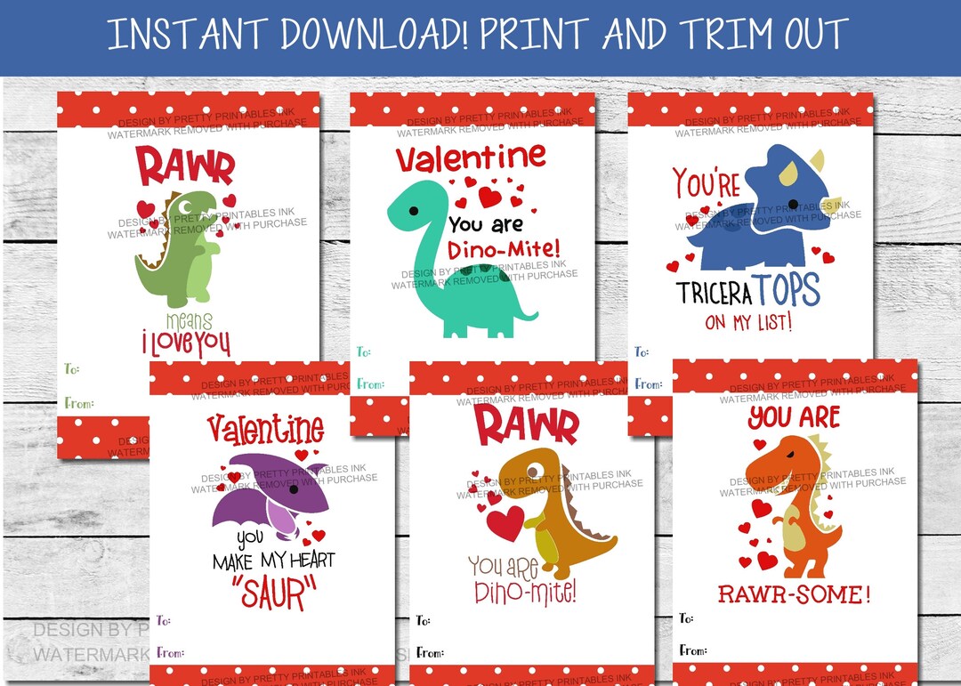 Kid's Valentine Cards Printable | Printable Dinosaur Valentine Cards ...