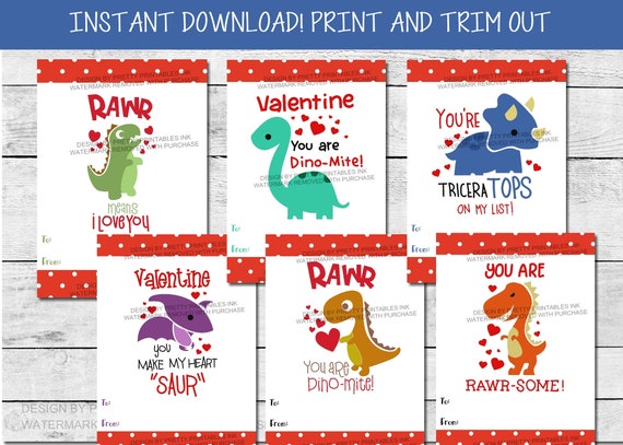 Kids Valentines Cards Printable | Printable Dinosaur Valentine Cards ...