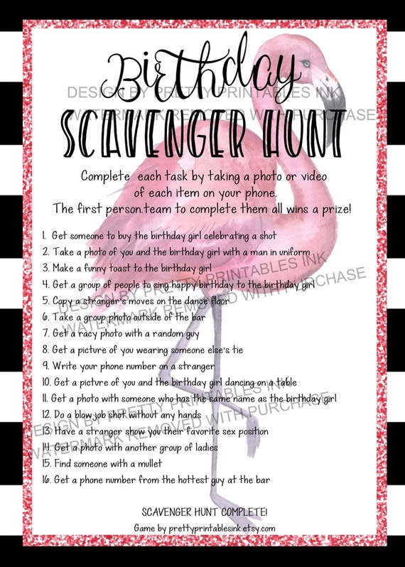 Printable Adult Scavenger Hunt Game Adult Flamingo Birthday Game