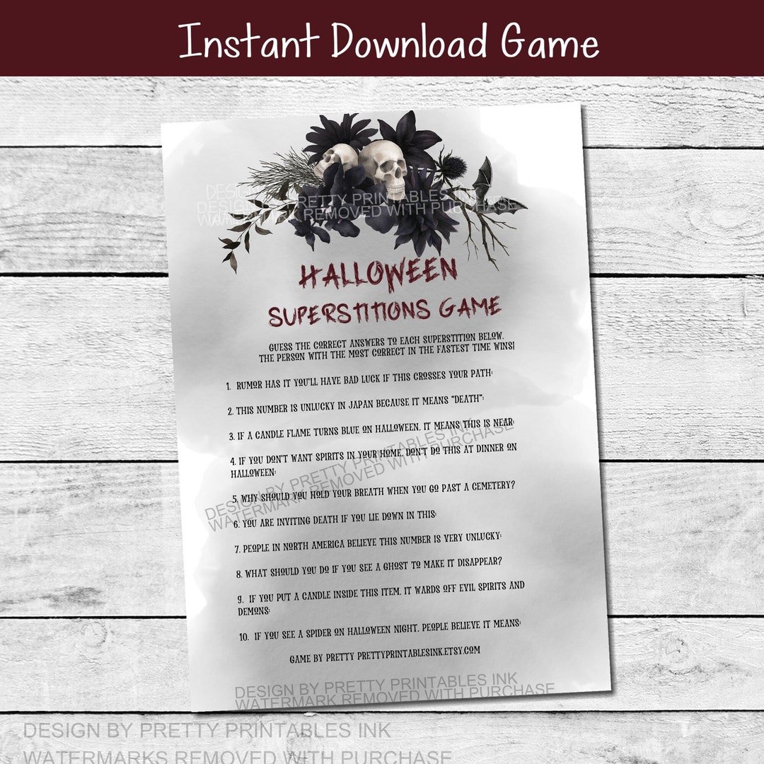 Halloween Superstitions Game, Printable Halloween Game, Adult Halloween ...