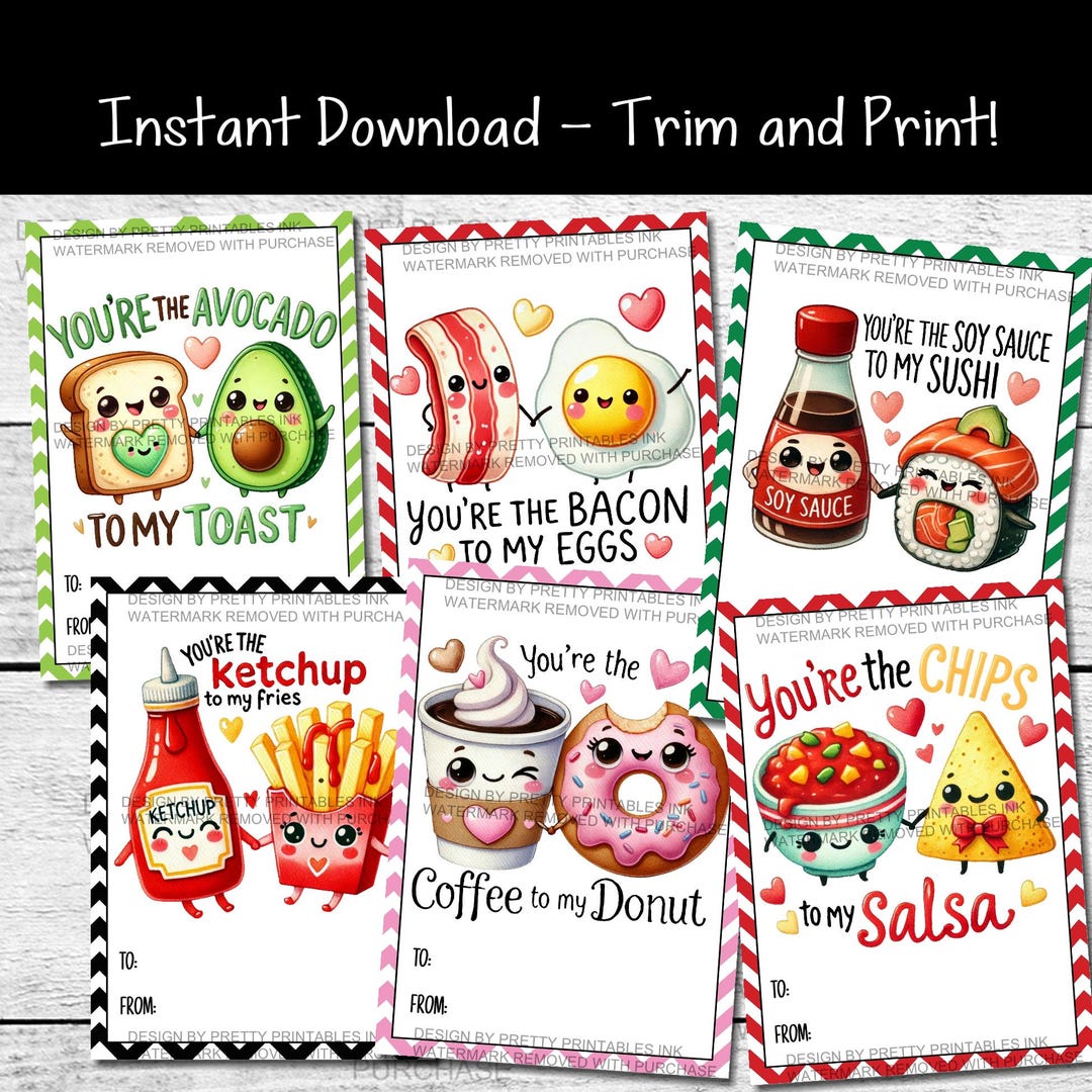 Punny Valentine's Cards Printable Food Pun Valentine's Cards Adult ...