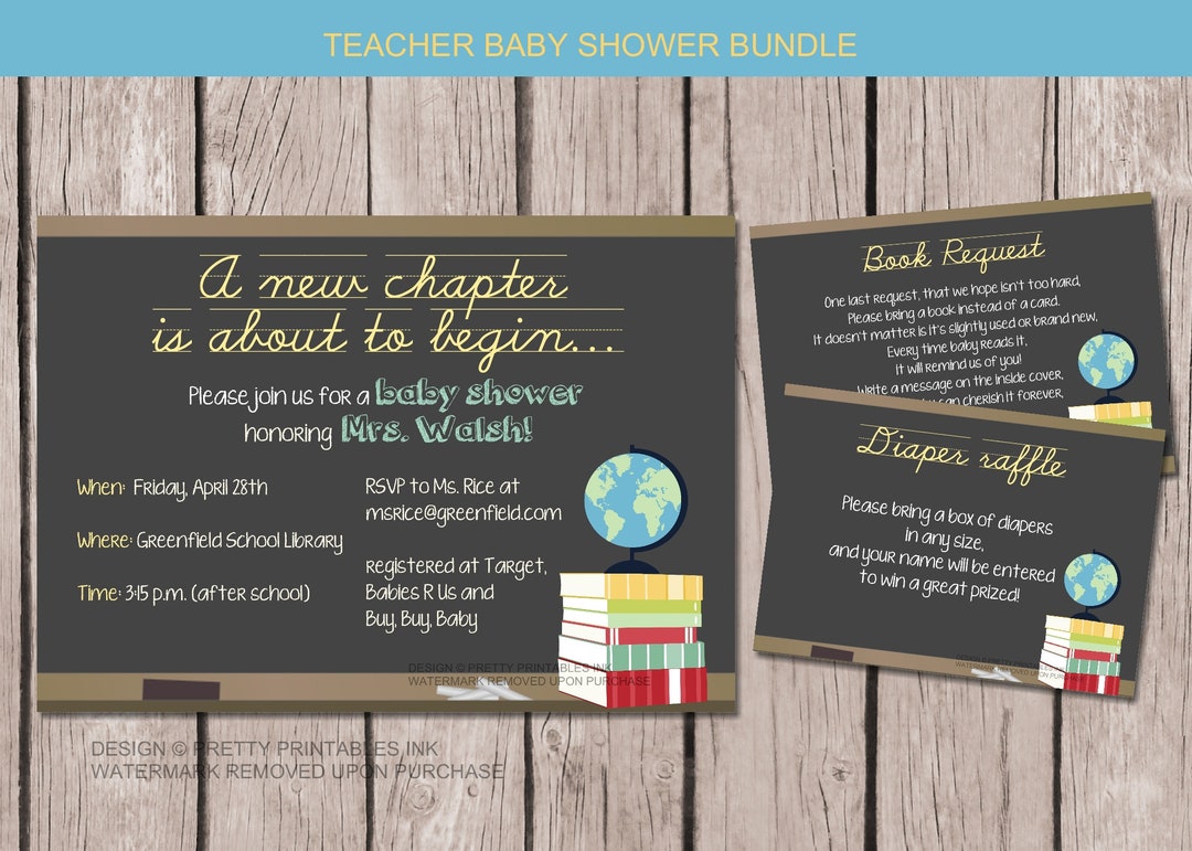Printable Teacher Baby Shower Bundle, Teacher Baby Shower Invitaiton ...