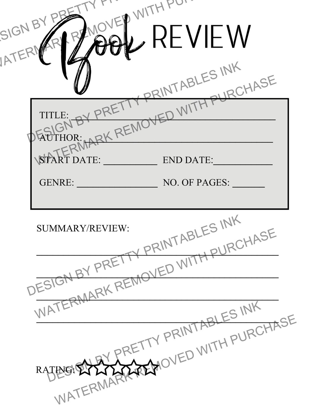 Printable Book Review Template, Book Tracker, Reading Tracker, Book ...