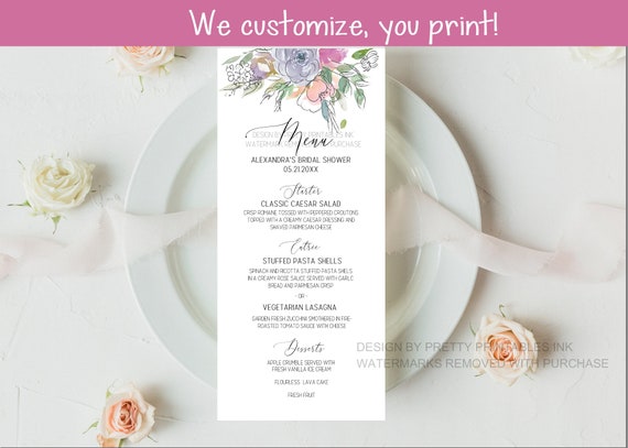 Printable bridal luncheon menu card bridal shower brunch | Etsy