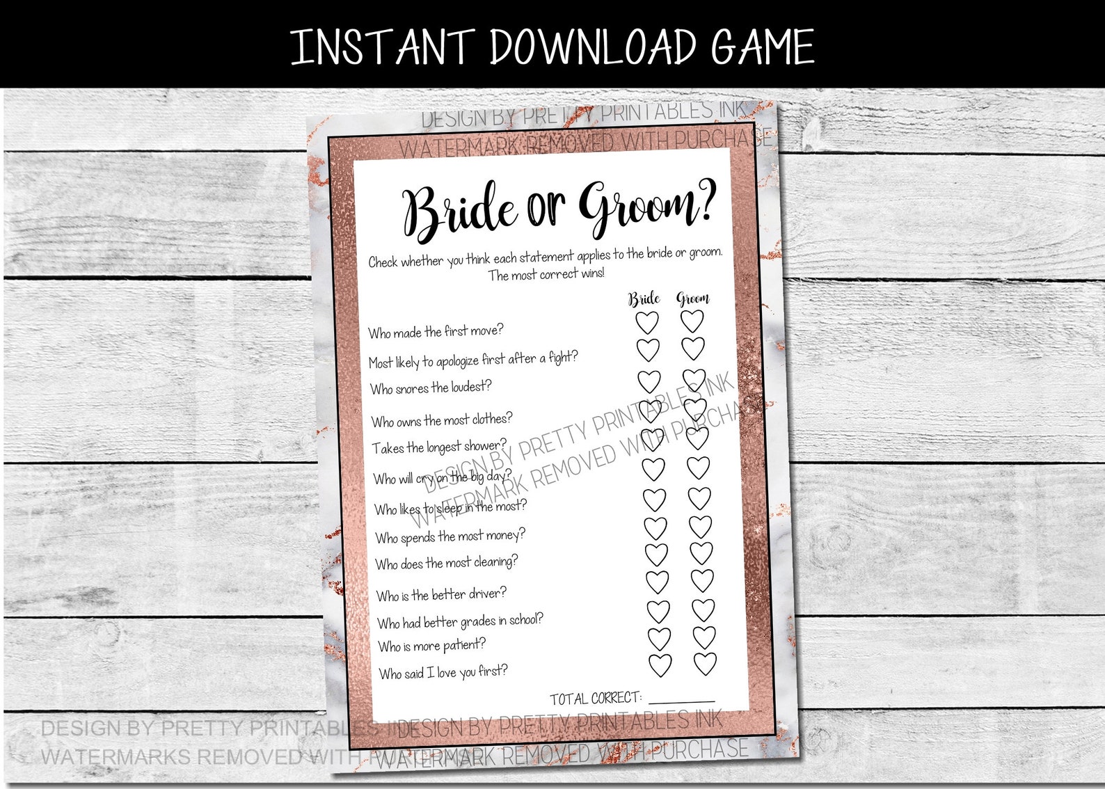 Bridal Shower Game Couples Shower Game Bride and Groom Game | Etsy