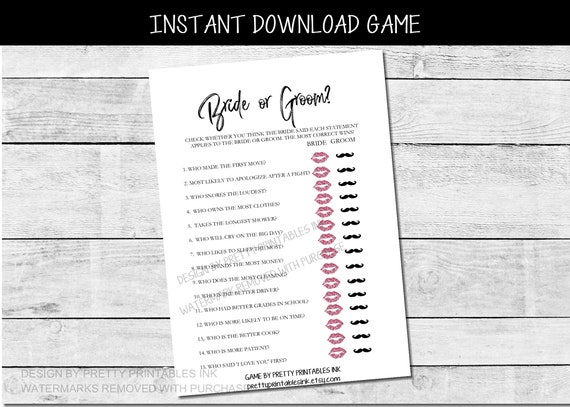 Who Knows the Couple Best Game, Bride or Groom Game, Minimalist Engagement Party Game, The ...