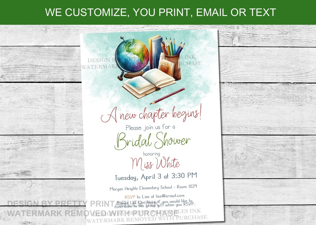 Teacher Bridal Shower Invitation Printable Classroom Shower Invitation ...