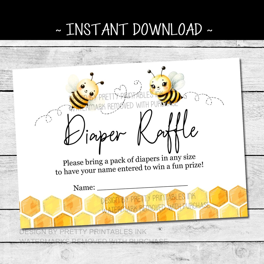 Bee Diaper Raffle Card, Diaper Raffle Game Printable, Baby Shower ...
