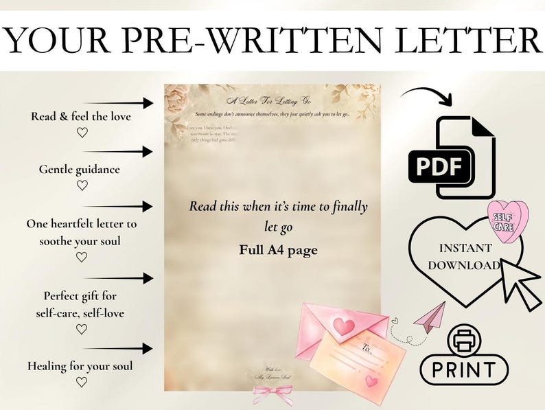 Healing Letter for Letting Go | Self Care Printable | Emotional Support ...