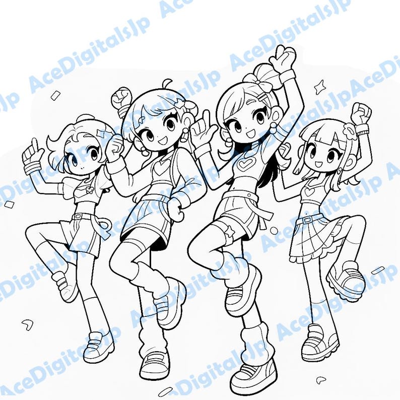 Chibi K-pop Idol Coloring Book — 40 Bold-line Pages | Instant PDF ...